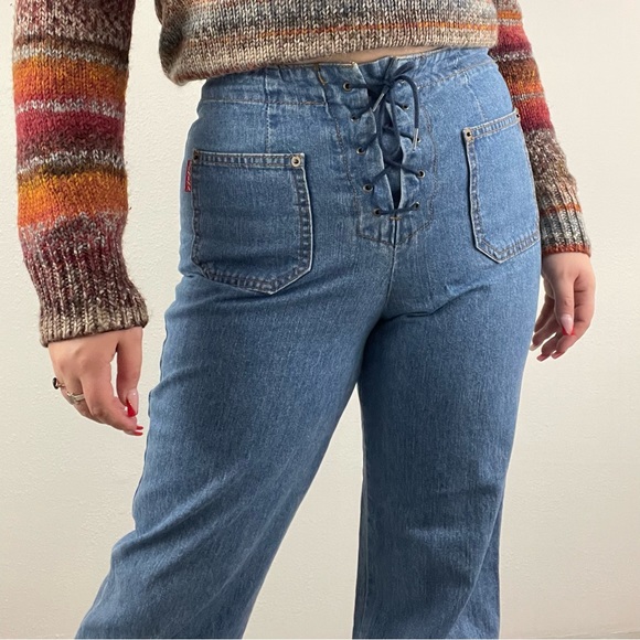 Vintage | Jeans | Eunina Vintage 9s Light Blue Lace Up Fly High Waisted ...
